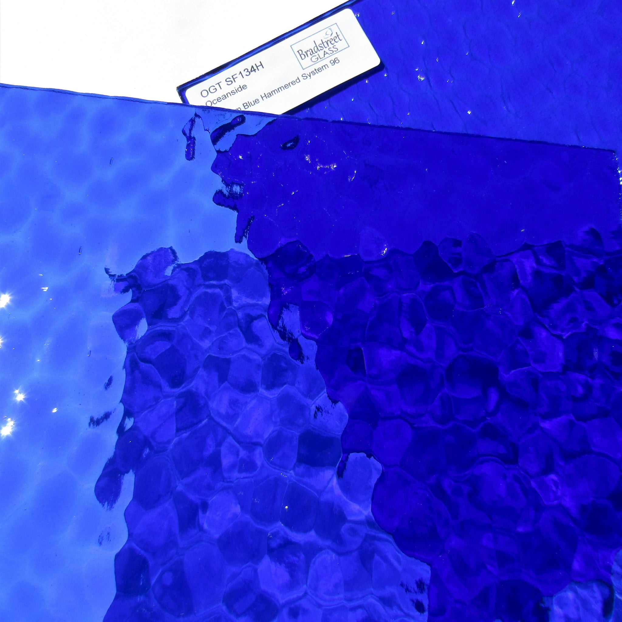 Medium Blue Hammered Stained Glass Sheet Oceanside SF134H