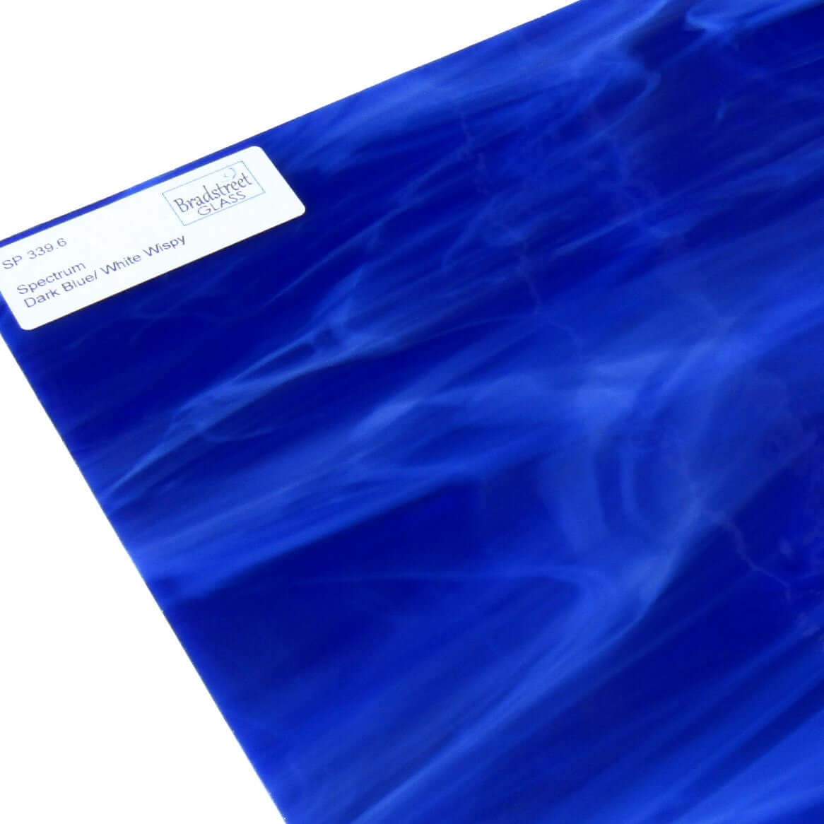Dark Blue White Wispy Stained Glass Sheet Oceanside SF339.6