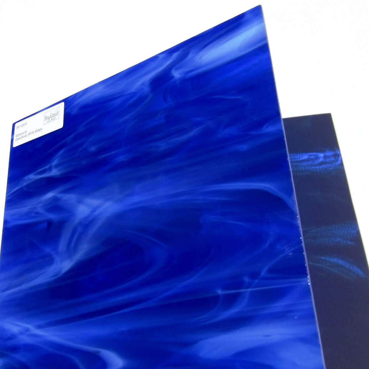 Dark Blue White Wispy Stained Glass Sheet Oceanside SF339.6