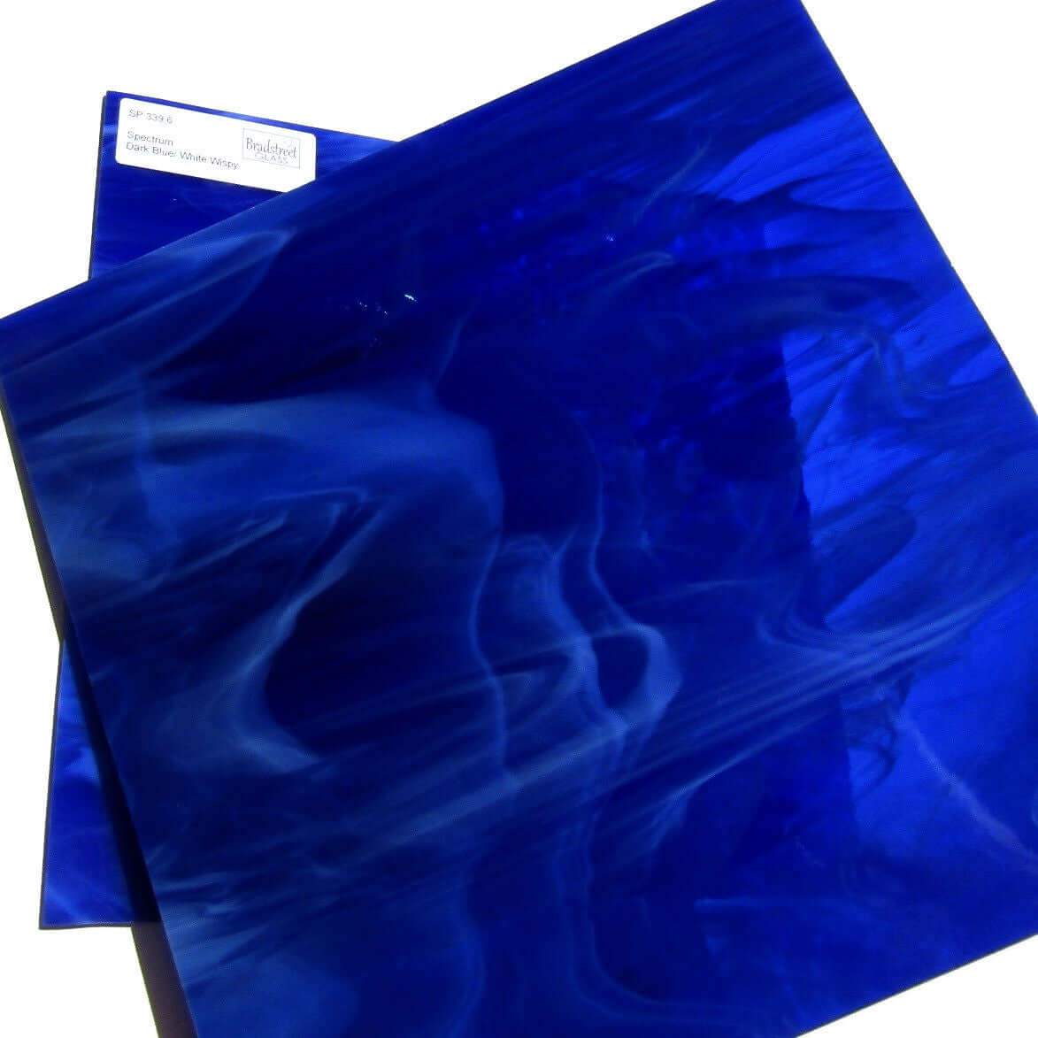 Dark Blue White Wispy Stained Glass Sheet Oceanside SF339.6