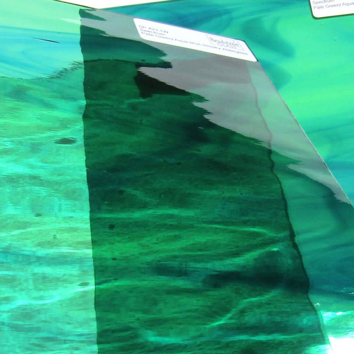 Pale Green Aqua Blue Streaky Waterglass Stained Glass Sheet SF423.1W