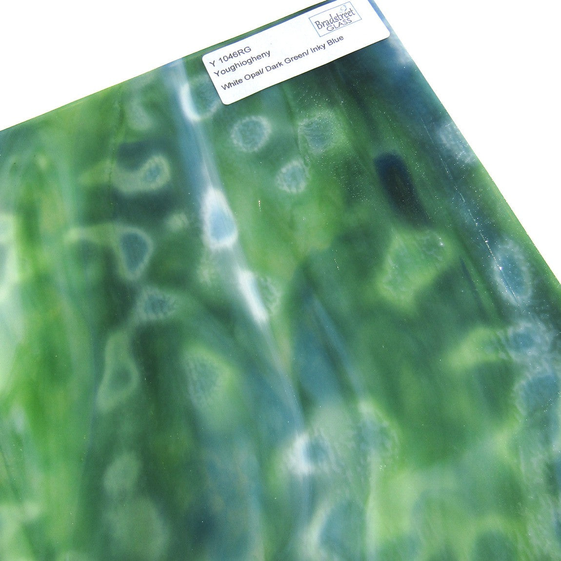 White Opal Dark Green Inky Blue Stained Glass Sheet Youghiogheny 1046R