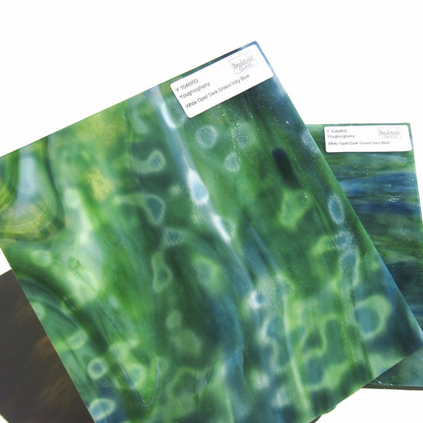 White Opal Dark Green Inky Blue Stained Glass Sheet Youghiogheny 1046R ...